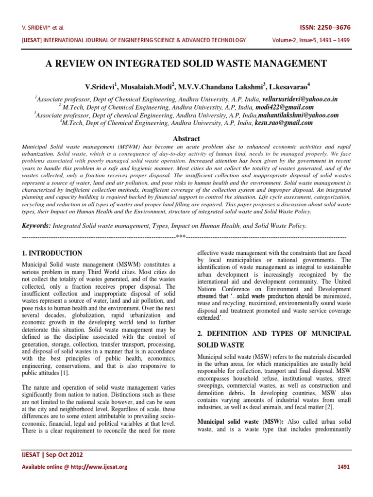 An Integrated Review of Municipal Solid Waste Management: Types ...