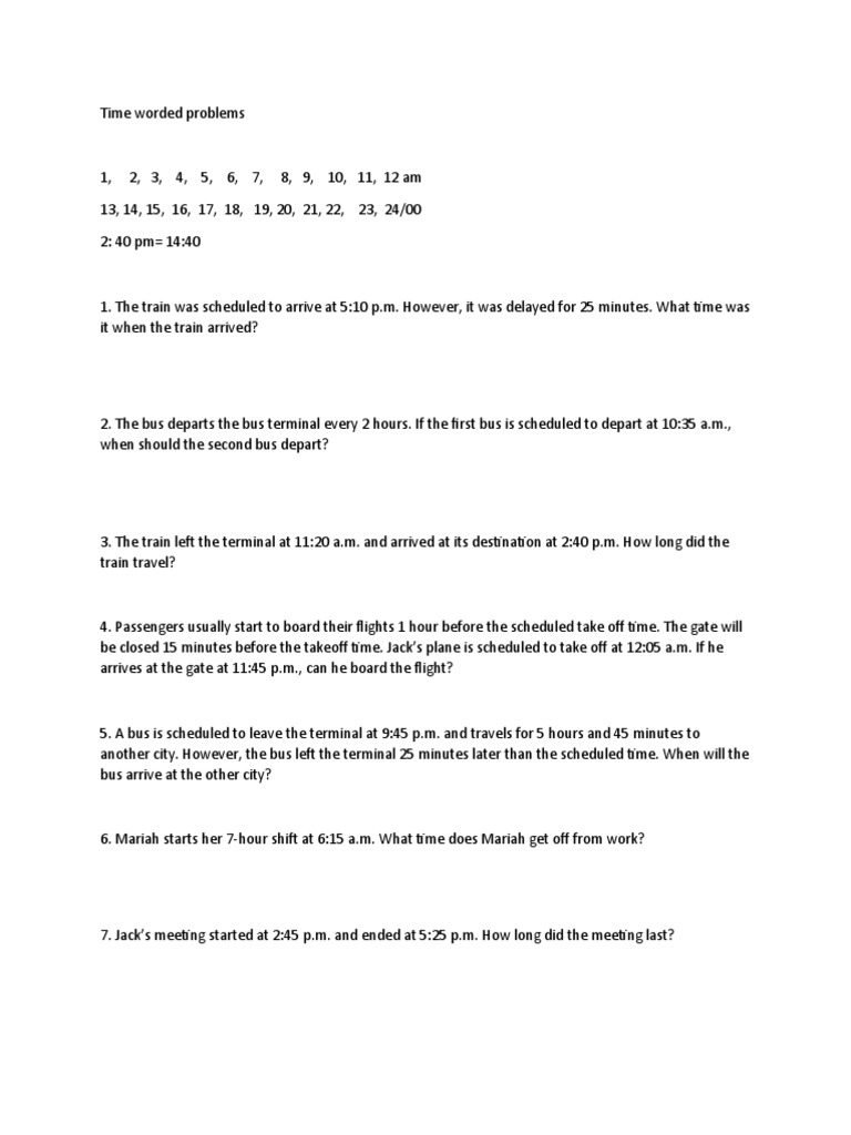 Time Worded Questions | PDF | Steak | Train