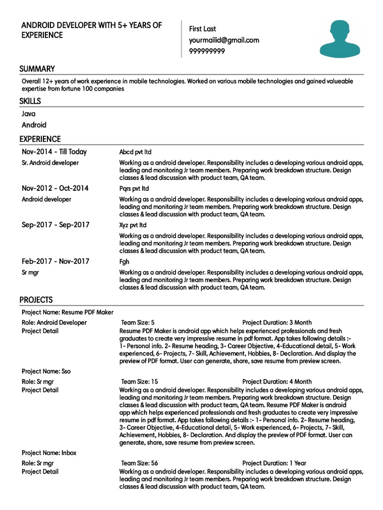 Experienced Android Developer Resume | PDF | Mobile App | Android (Operating System)