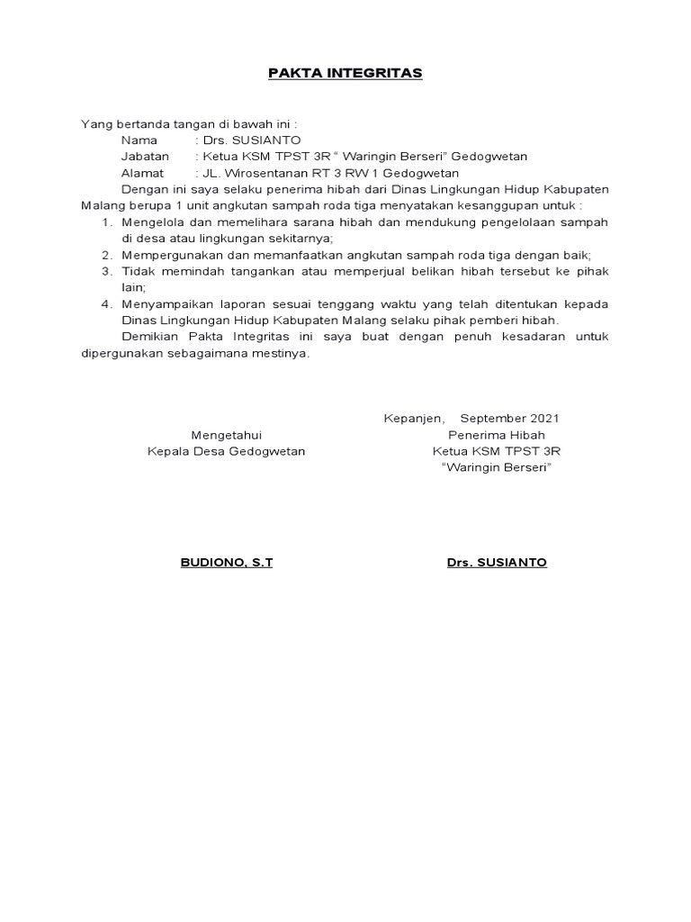 Contoh Pakta Integritas | PDF