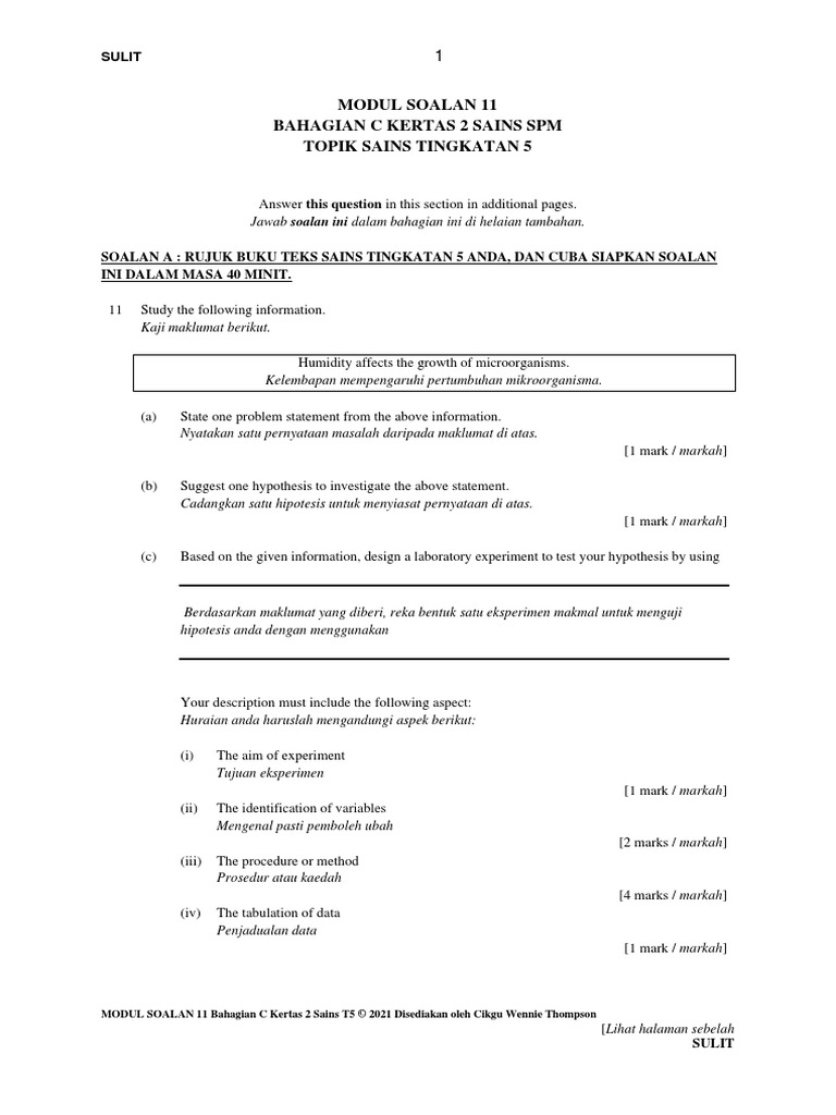 Modul Soalan 11 BHGN C K2 Sains SPM2021 | PDF