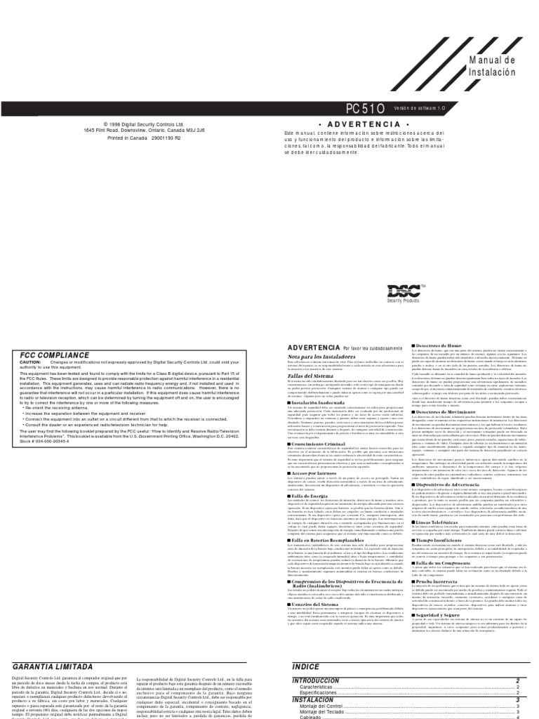 Alarma DSC PC510 - v1.0 - Manual de Instalación | PDF | Temperatura ...