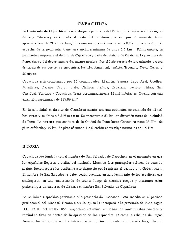 Geografía e Historia de Capachica | PDF | Pueblos Indígenas de las ...