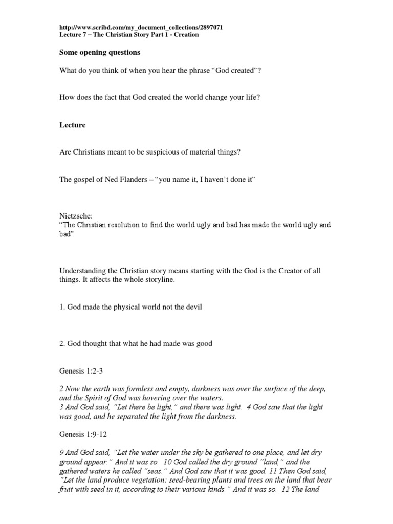 Some Opening Questions: Lecture 7 - The Christian Story Part 1 ...