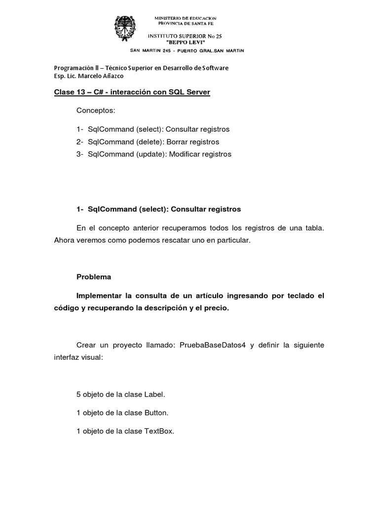 Clase 13 2 Csharp Pdf Sql C Sharp Lenguaje De Programación