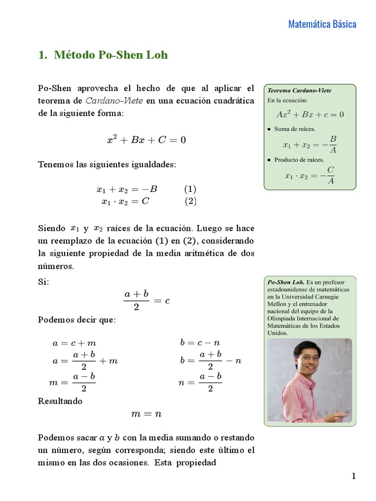 Método Po-Shen Loh en Ecuaciones Cuadráticas | PDF