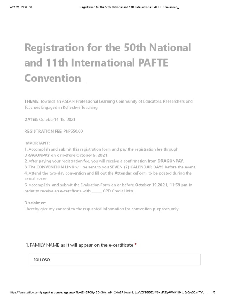 Registration For The 50th National and 11th International PAFTE ...