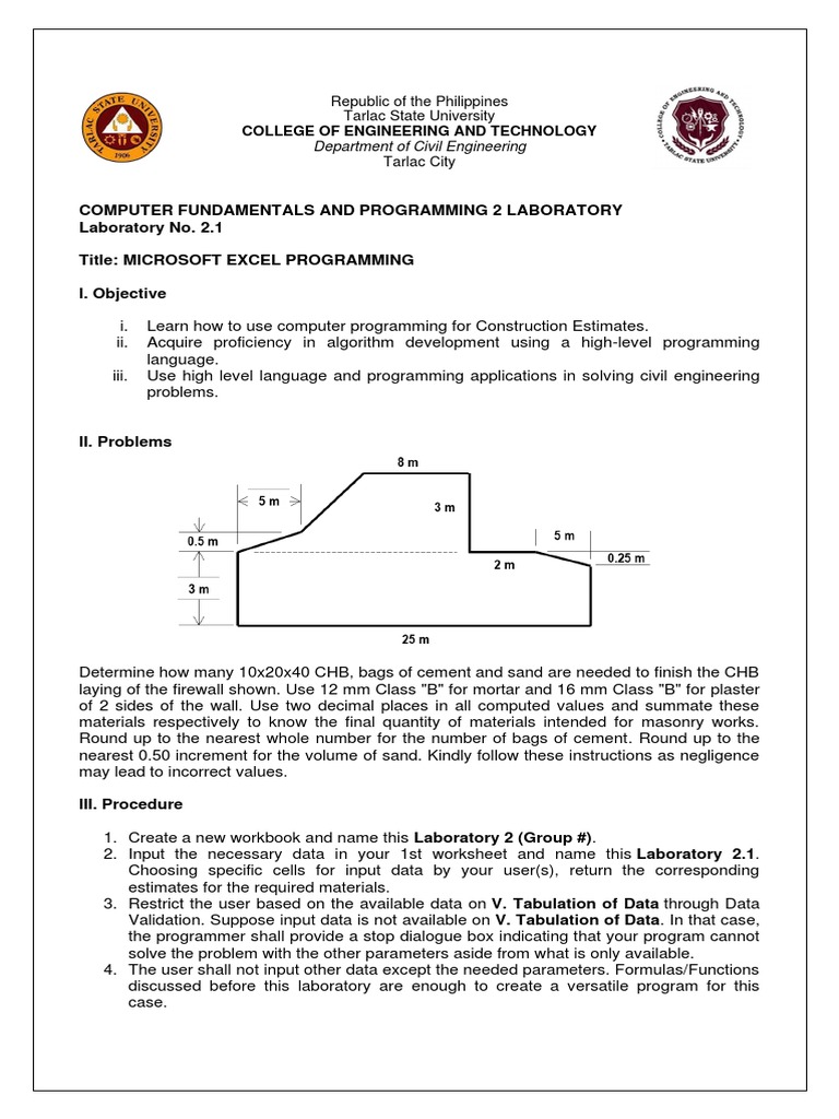 Computer Fundamentals and Programming 2 Laboratory Laboratory No. 2.1 ...