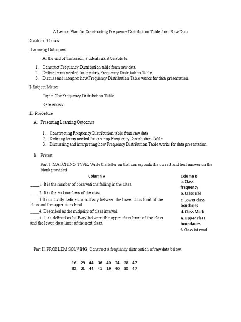 Frequency Distribution Table Lesson Plan | PDF | Logarithm