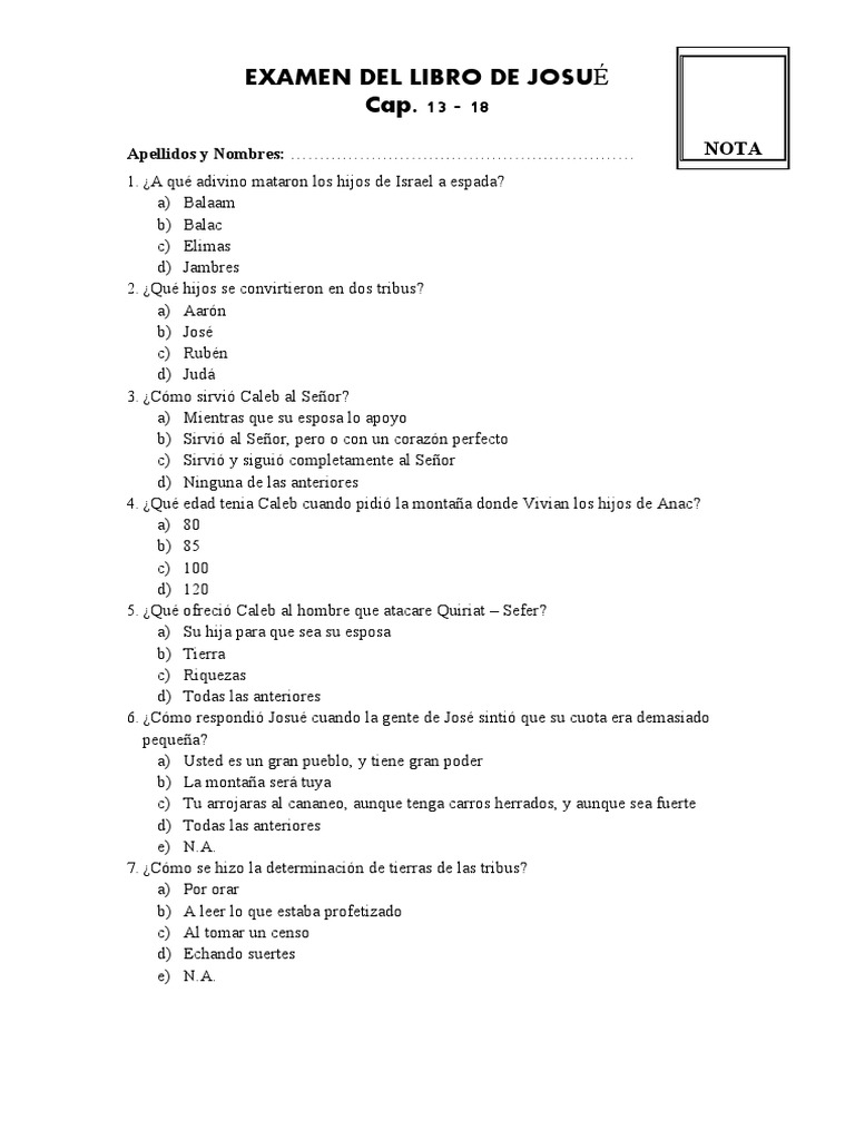 Cuestionario Libro de Josue 13 - 18 | PDF