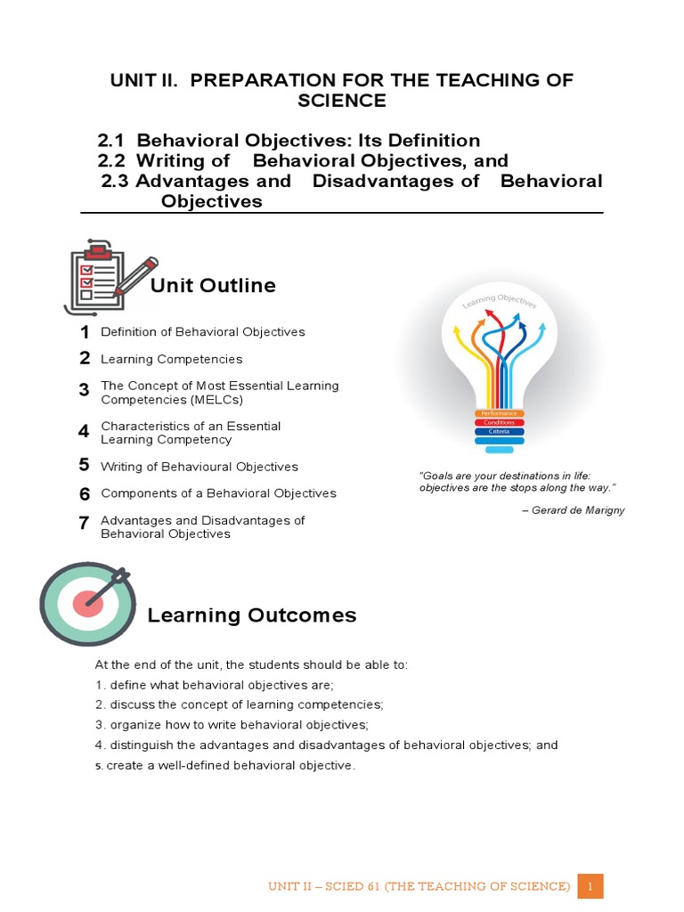 Unit II. 2.1 Behavioral Objectives. | PDF | Learning | Teachers