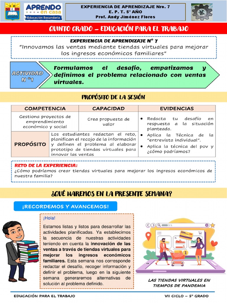 Experiencia De Aprendizaje 7 Act 1 5 Grado Ept Pdf