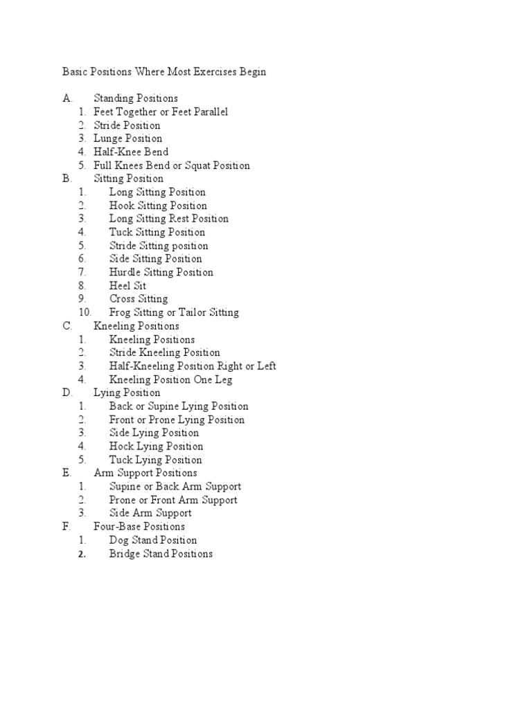 Basic Exercise Starting Positions | PDF | Language Arts & Discipline ...