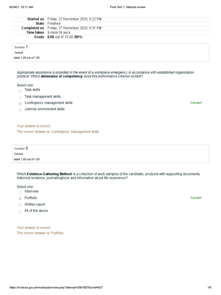Post-Test 1 - Planning and Organizing Competency Assessment | PDF ...