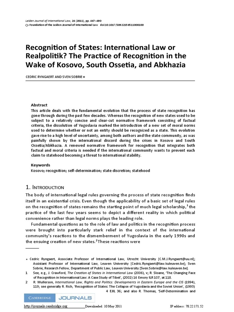 State Recognition: Law vs. Realpolitik | PDF | International Law ...