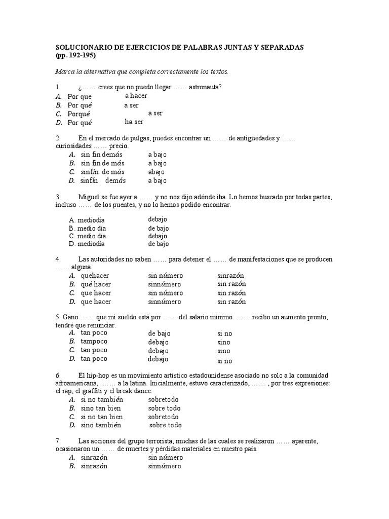 Ejercicios de Palabras Juntas y Separadas Mayusculas | PDF