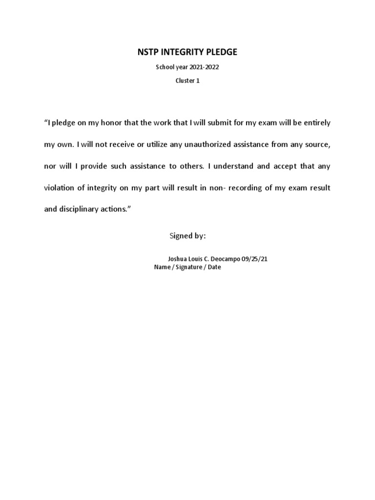 NSTP Integrity Pledge | PDF