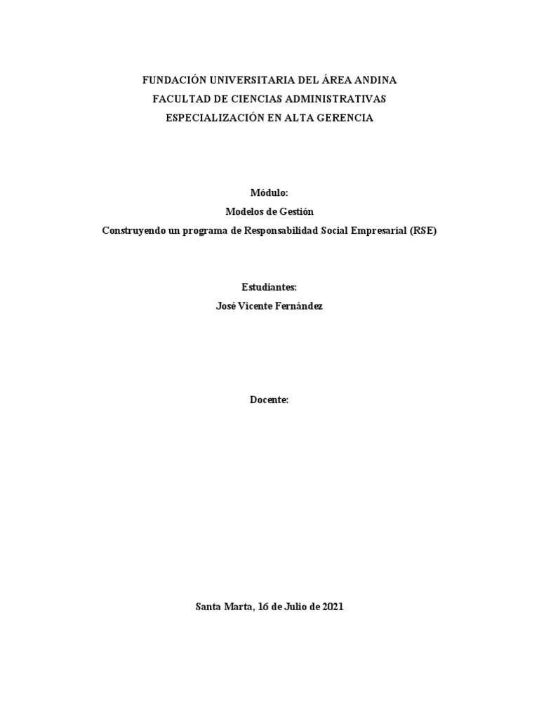 Modelos de Gestion Tarea Eje 4 Contruyendo Un Programa RSE | PDF ...