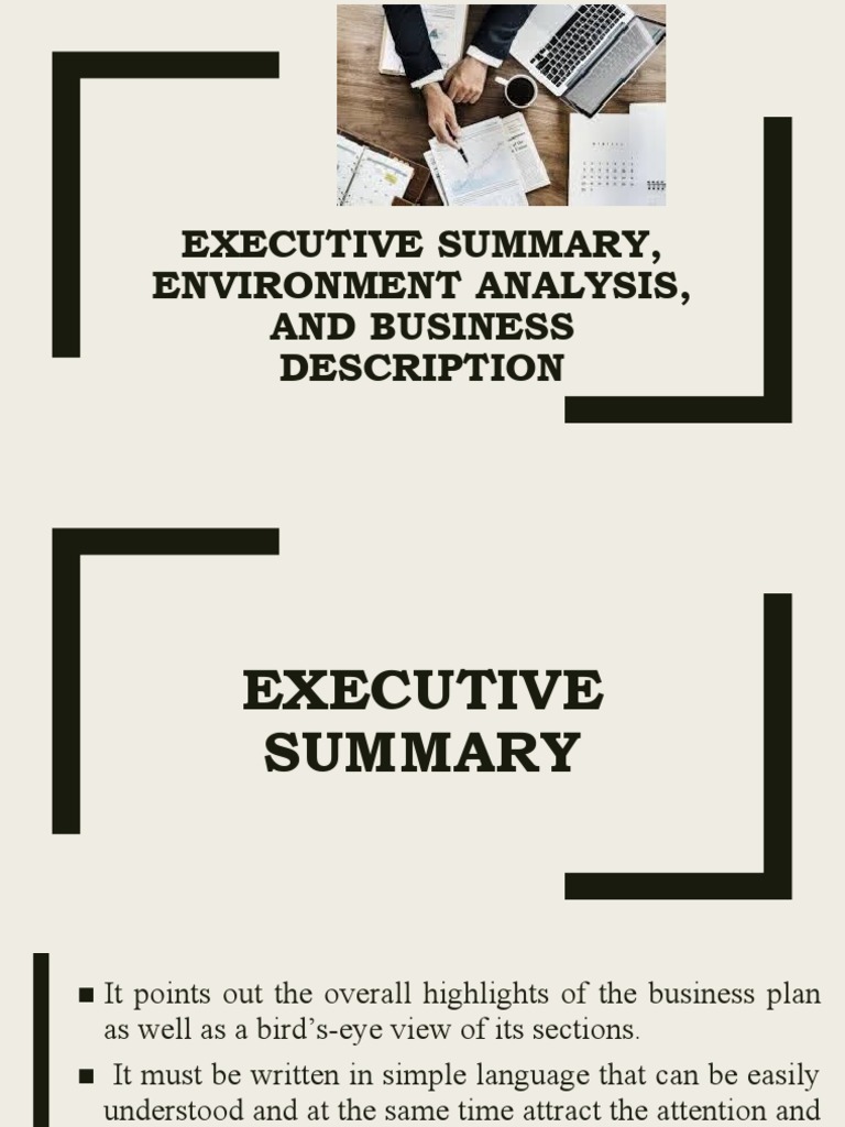 Executive Summary, Environment Analysis, and Business Description ...