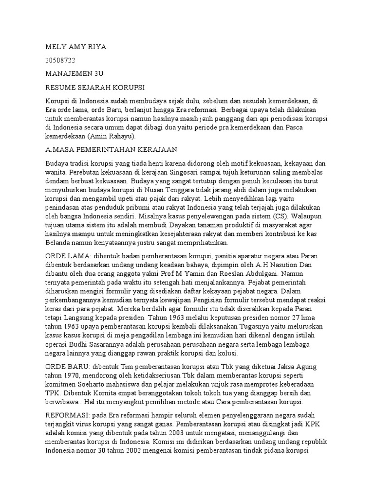 Mely Amy Riya-20508722-Resume Sejarah Korupsi | PDF