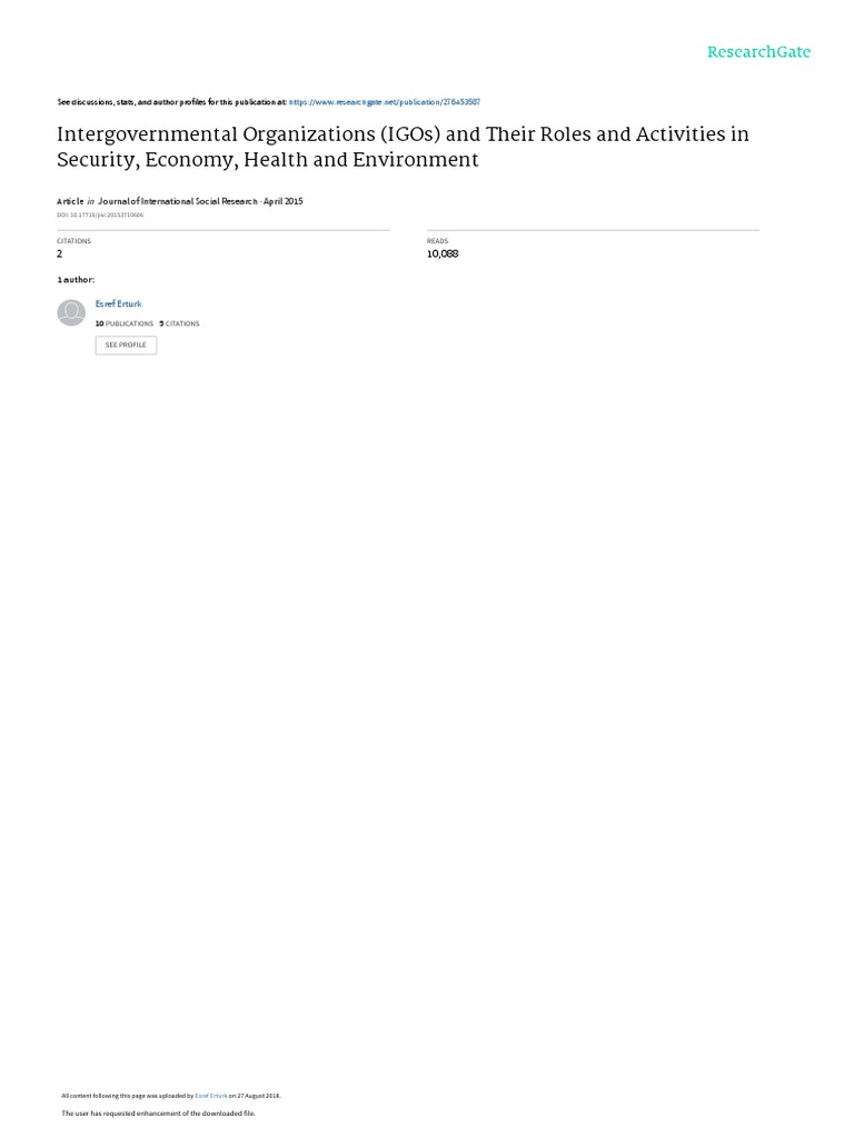 Intergovernmental Organizations (Igos) and Their Roles and Activities ...