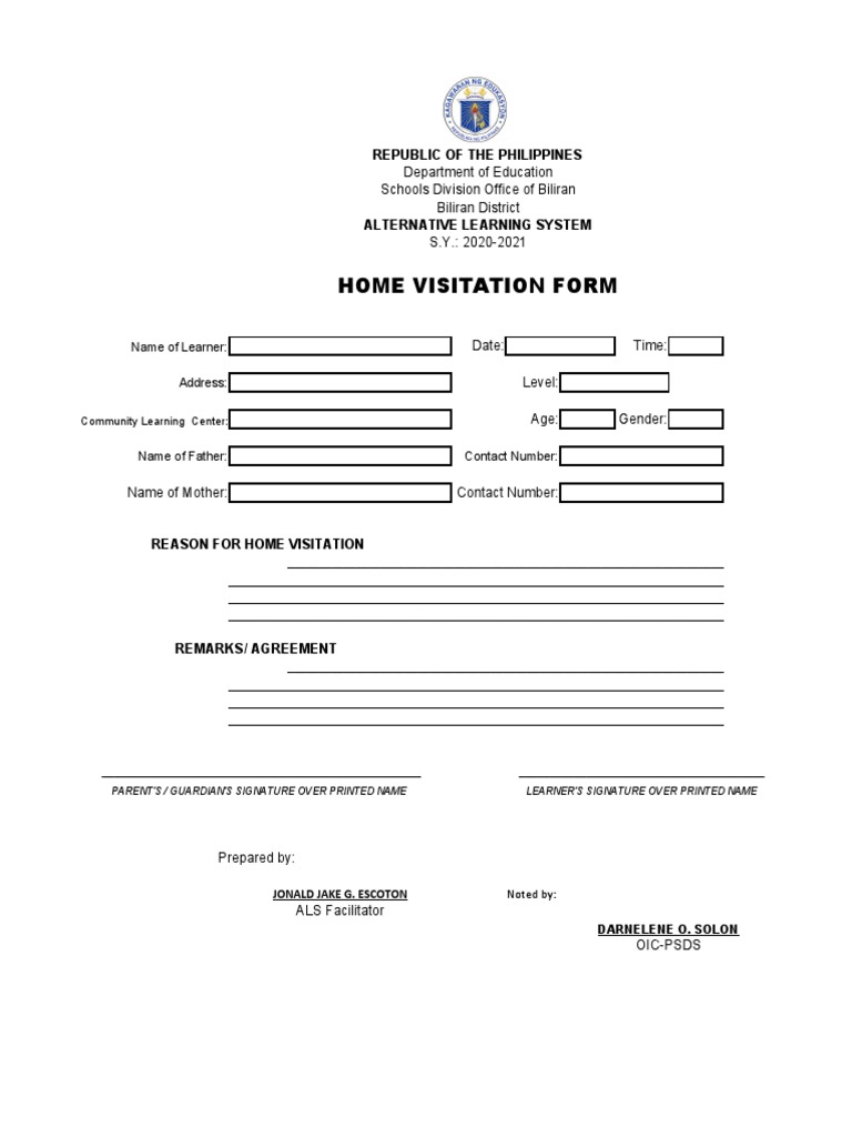 Home Visitation Form Template DepEd | PDF | Cognition | Human Development