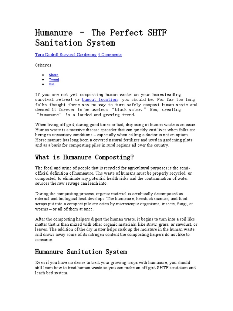 Humanure - The Perfect SHTF Sanitation System | PDF | Compost | Urine