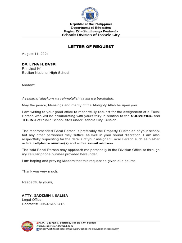 Letter of Request For Focal Persons | PDF
