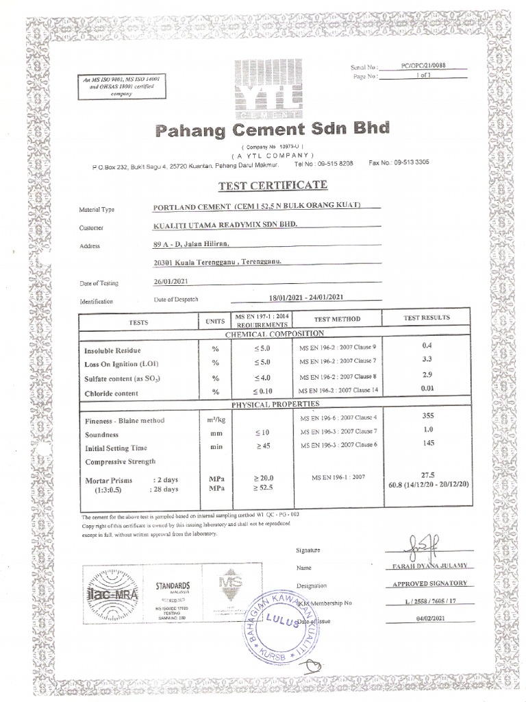 Ytl Cement - Kursb 1 | PDF | Cement | Concrete