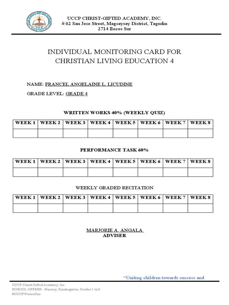 Individual Monitoring Card | PDF | Educational Institutions | Social ...