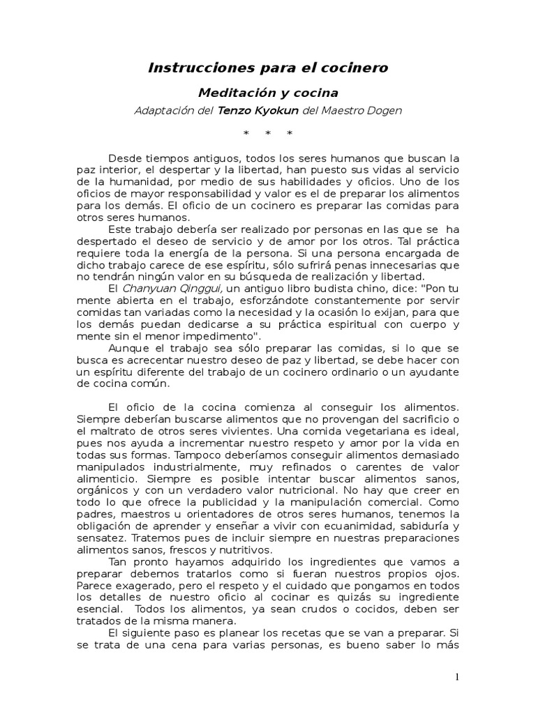 Tenzo Kyokun Adaptado | PDF | Alimentos | Artes culinarias