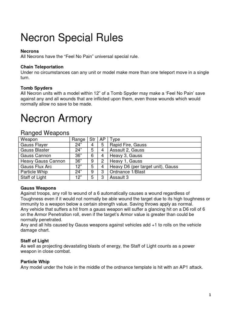 Necron Special Rules and Wargear Guide | PDF