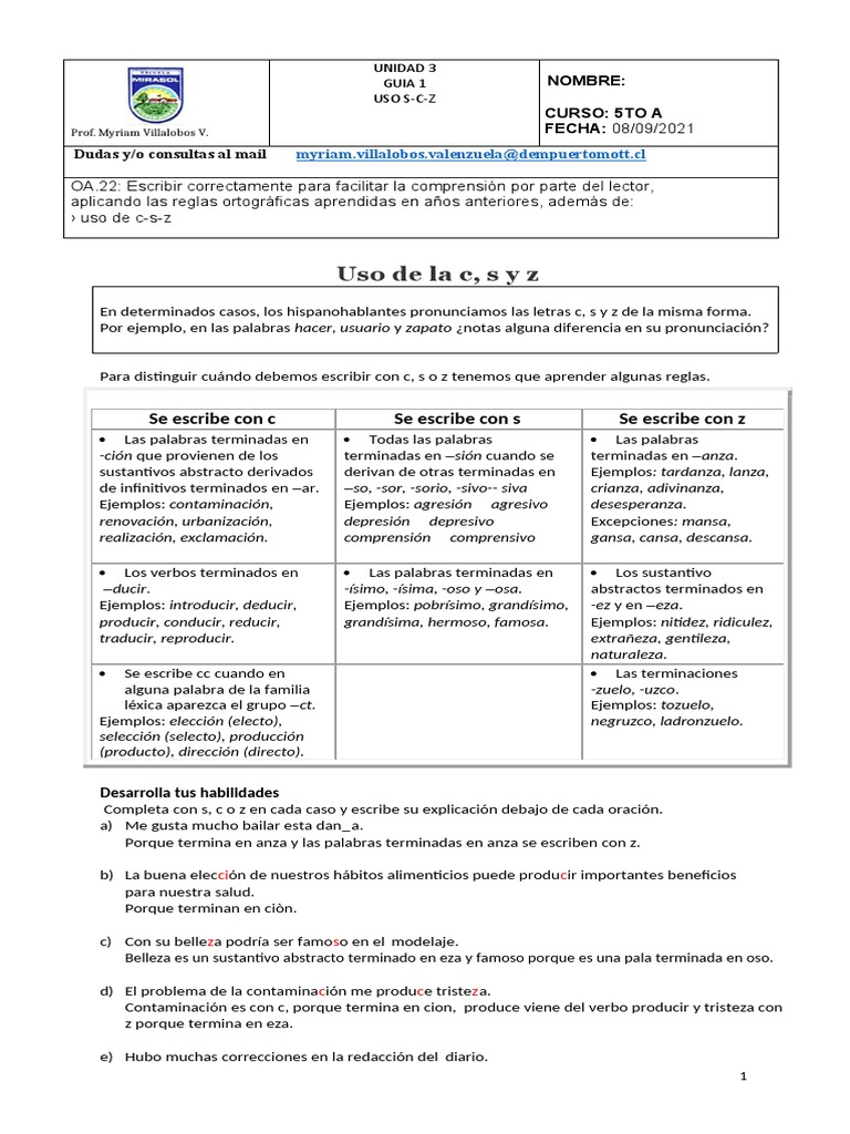 5t0a Unidad3 Guia1 Uso SCZ | PDF | Ciencia cognitiva | Morfología Lingüística