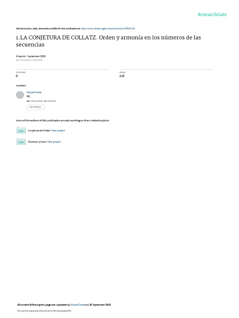 1LA CONJETURA DE COLLATZ Orden y Armonia en Los Nu | PDF ...