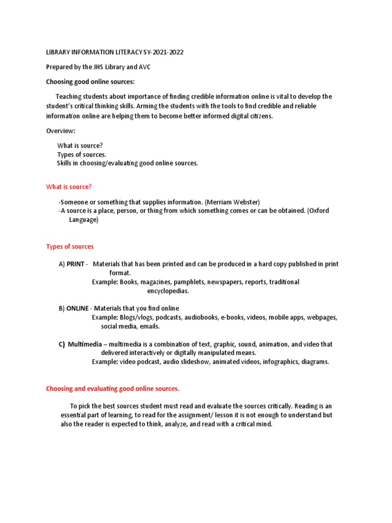 Choosing Good Online Sources:: What Is Source? | PDF | Credibility ...