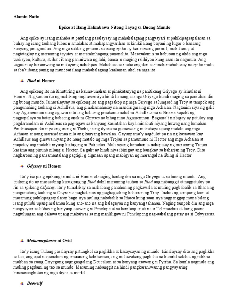 Nahihinuha Ang Katangian NG Tauhan Sa Napakinggang Epiko (F10PN Ie F 65 ...