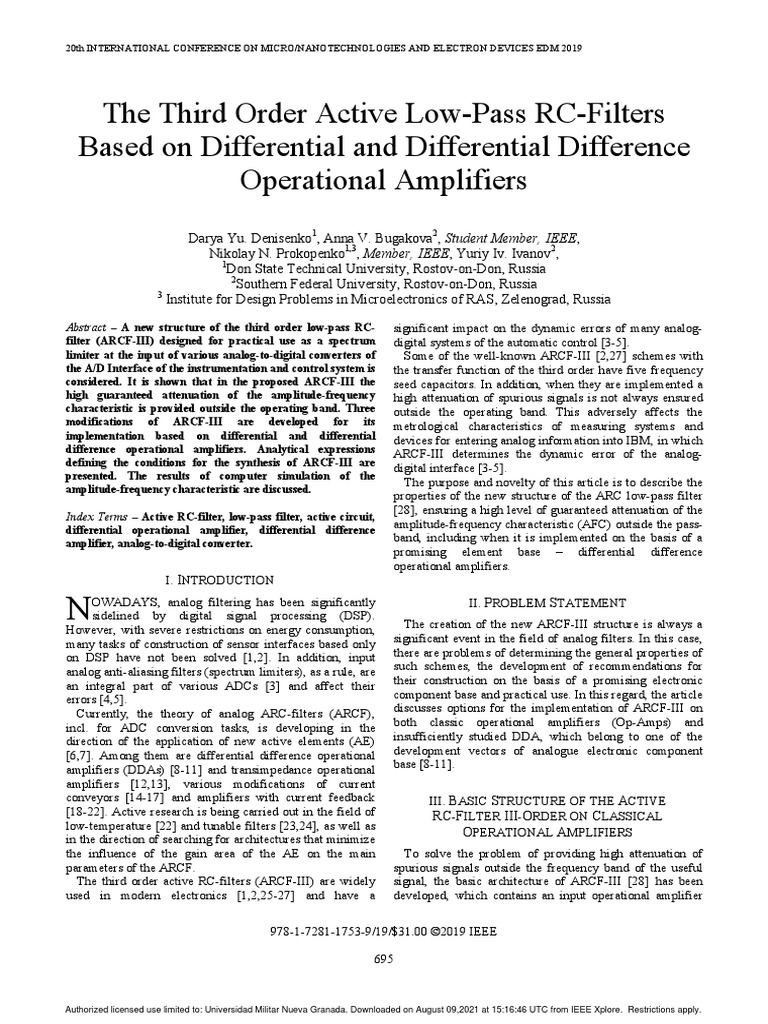 The Third Order Active Low-Pass RC-Filters Based On Differential and ...