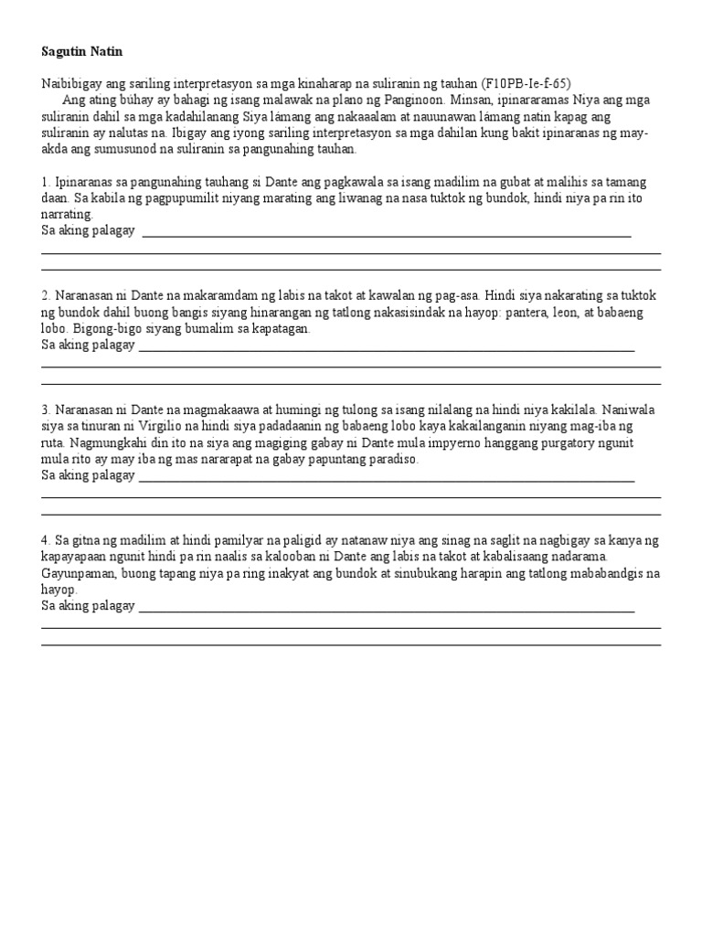 Naibibigay Ang Sariling Interpretasyon Sa Mga Kinaharap Na Suliranin NG ...