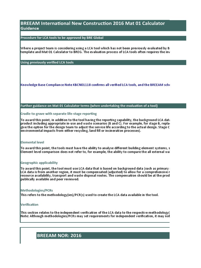 BREEAM International New Construction 2016 Mat 01 Calculator | PDF ...