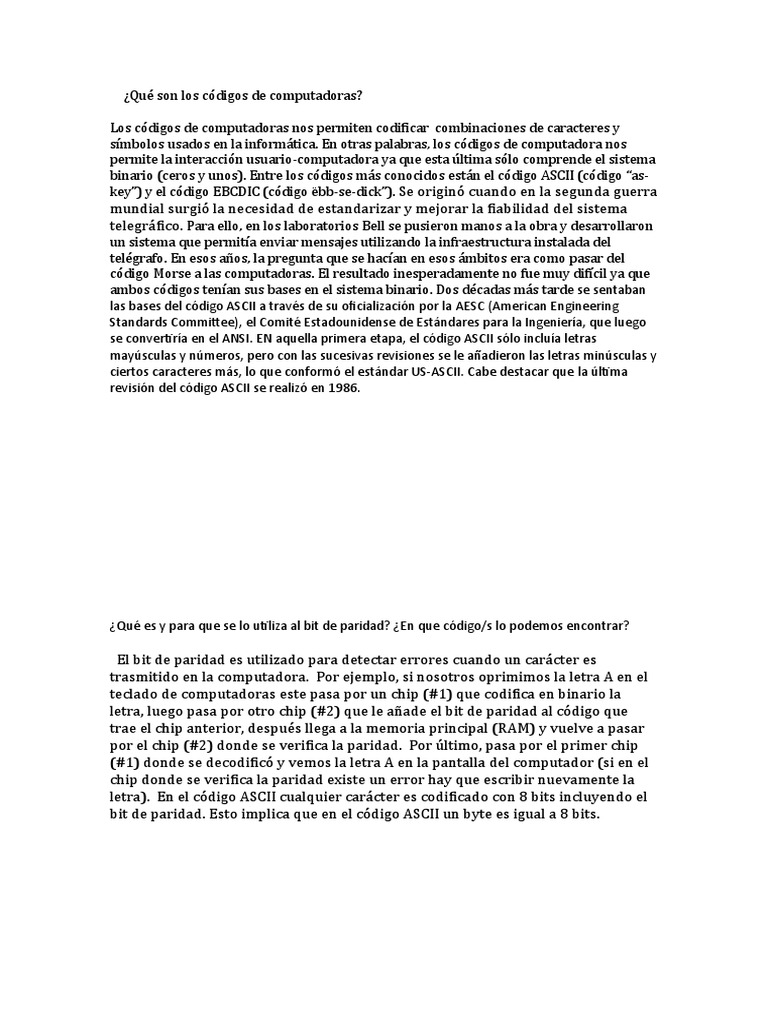 Que Son Los Codigos de Computadoras | PDF | Ascii | Arquitectura de ...