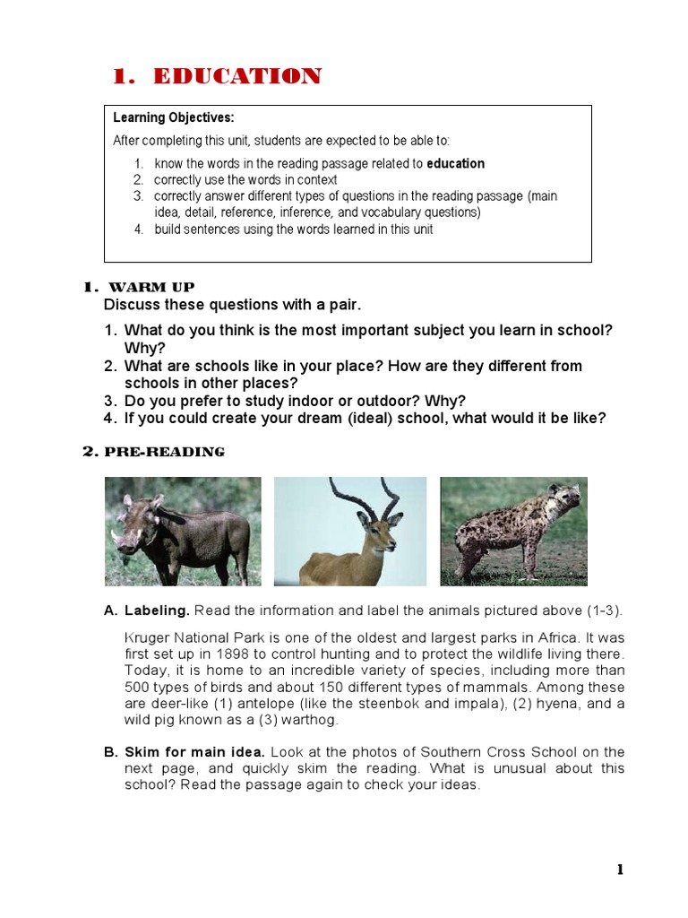 UNIT 1 Education | PDF | Schools | Classroom
