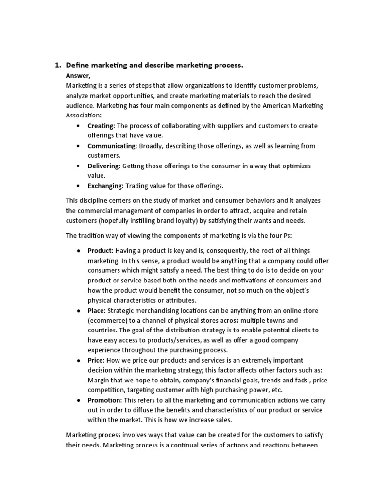 Define Marketing and Describe Marketing Process.: Answer | Download ...