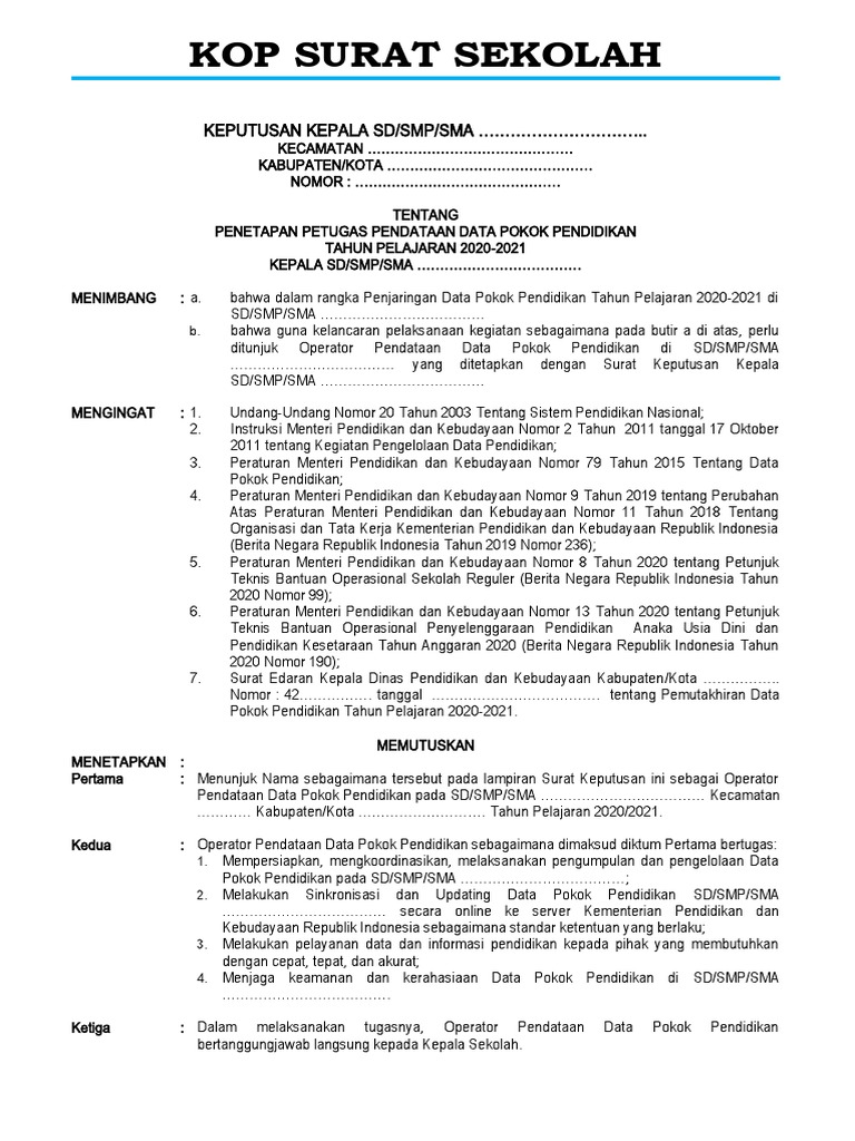 SK Operator Dapodik 2021 (OPERATORSEKOLAHDBN - COM) | PDF
