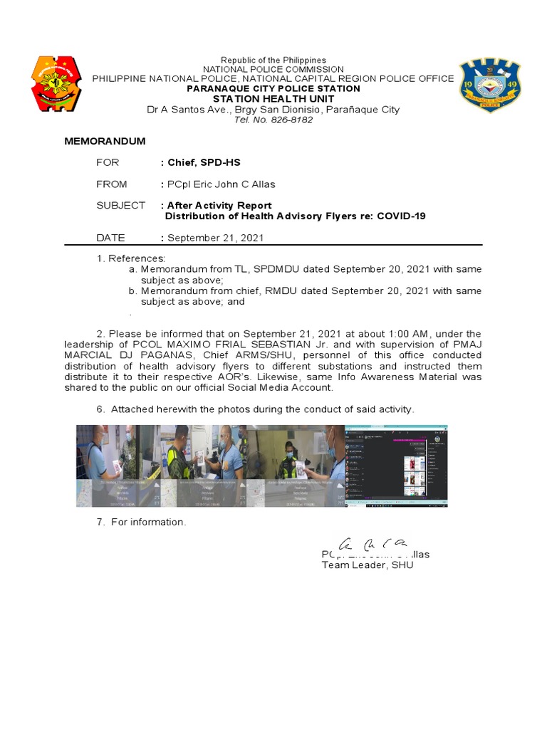 AAR Distribution of Health Advisory Flyers - September-21-2021 | PDF