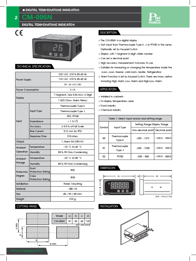 CM-006N Digital Temperature Indicator | PDF | Thermocouple | Physical ...