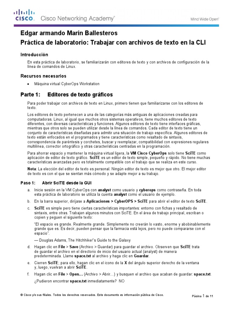 3 1 2 6 Lab Working With Text Files In The Cli Pdf Archivo De