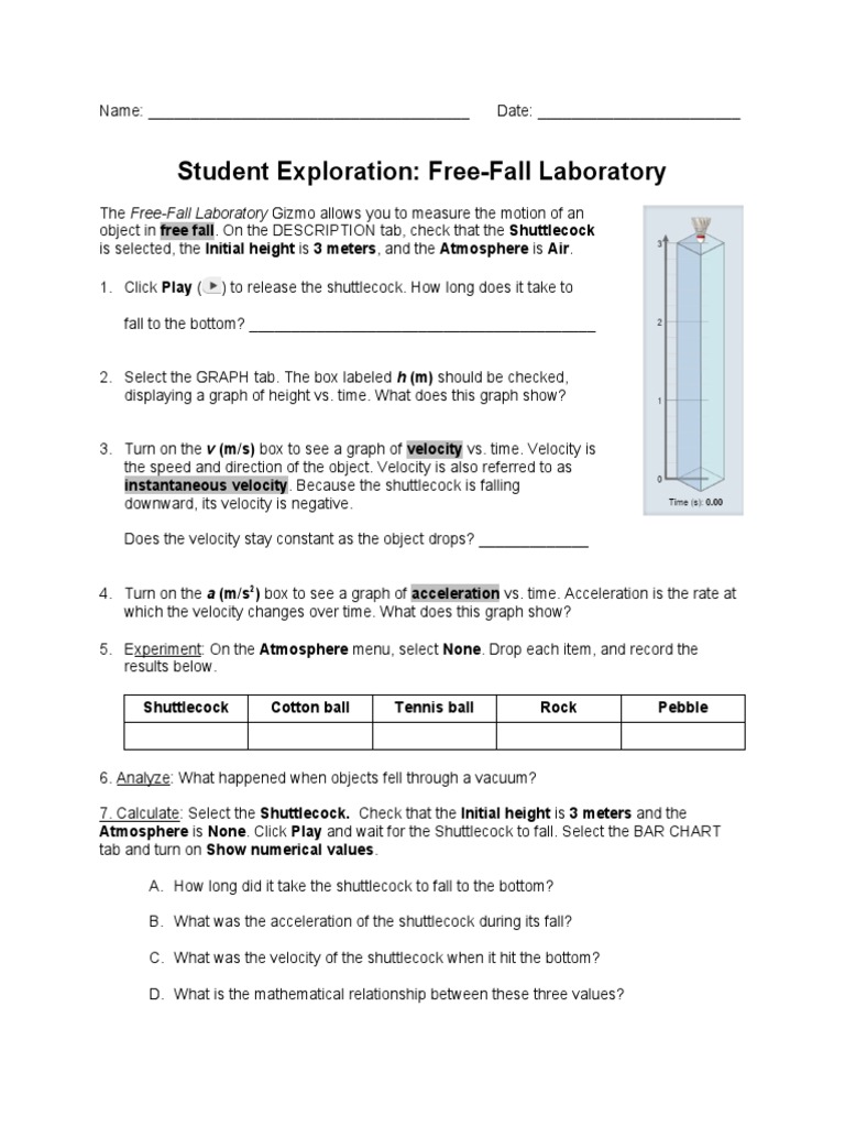 Student Exploration: Free-Fall Laboratory | PDF | Velocity | Acceleration
