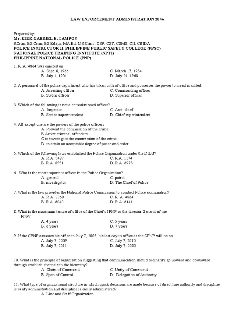 LAW-EnFORCEMENT For Lecture Exam | PDF | Police | Military Intelligence