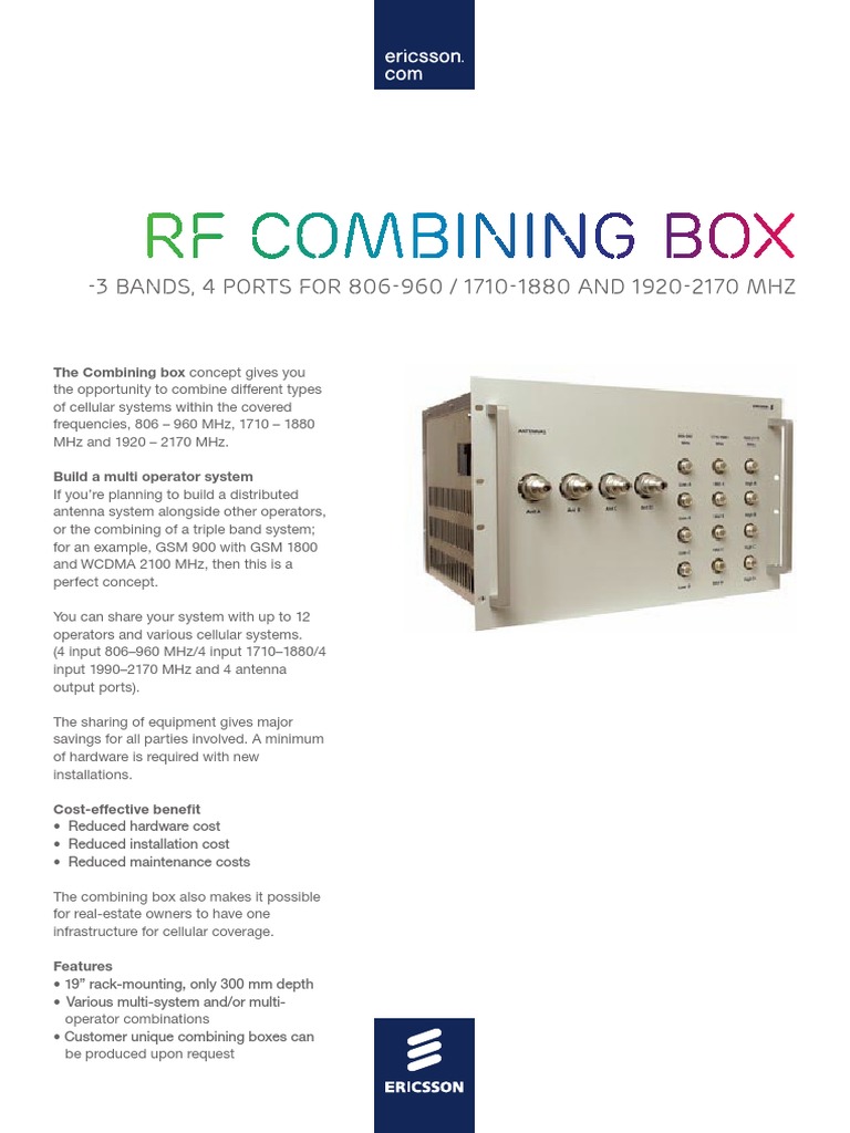 RF Combining Box: - 3 Bands, 4 Ports For 806-960 / 1710-1880 and 1920 ...