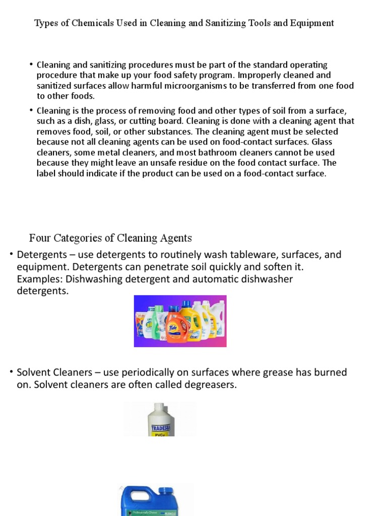 Food Safety: Cleaning Chemicals Guide | PDF | Disinfectant | Dishwasher